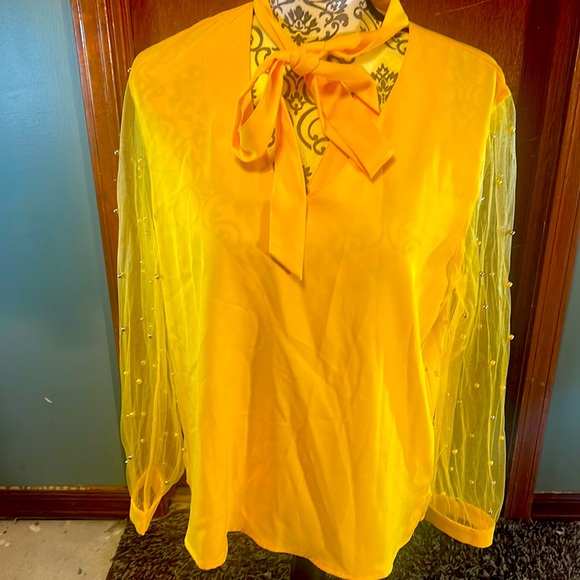 Tops | Womens Yellow Blouse With Sheer Sleeves | Poshmark